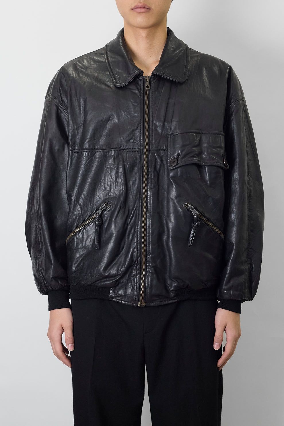 GIAN FRANCO FERRE BLACK LEATHER SHORT JACKET MADE IN ITALY – DISSONANCE